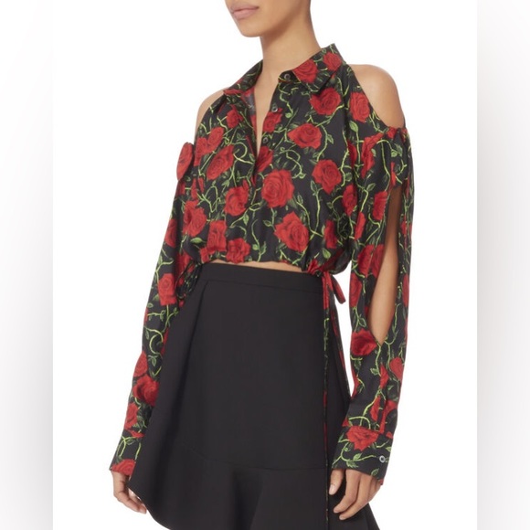 Alexander Wang | Tops | Alexander Wang Rose Print Slit Sleeve Button Up ...